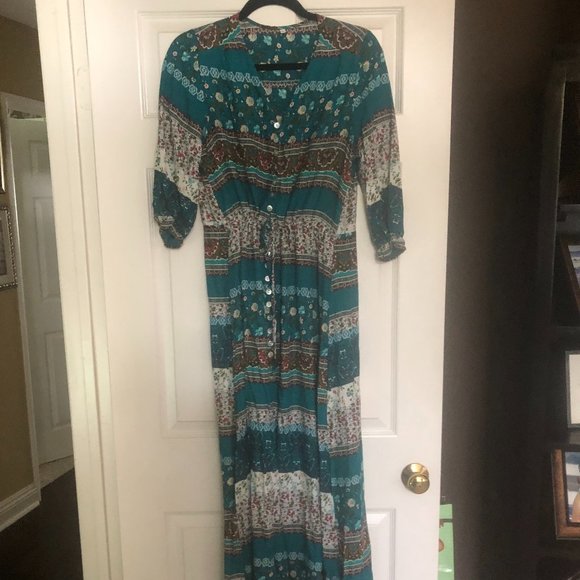 Dresses | Turquoise Print Dress | Poshmark